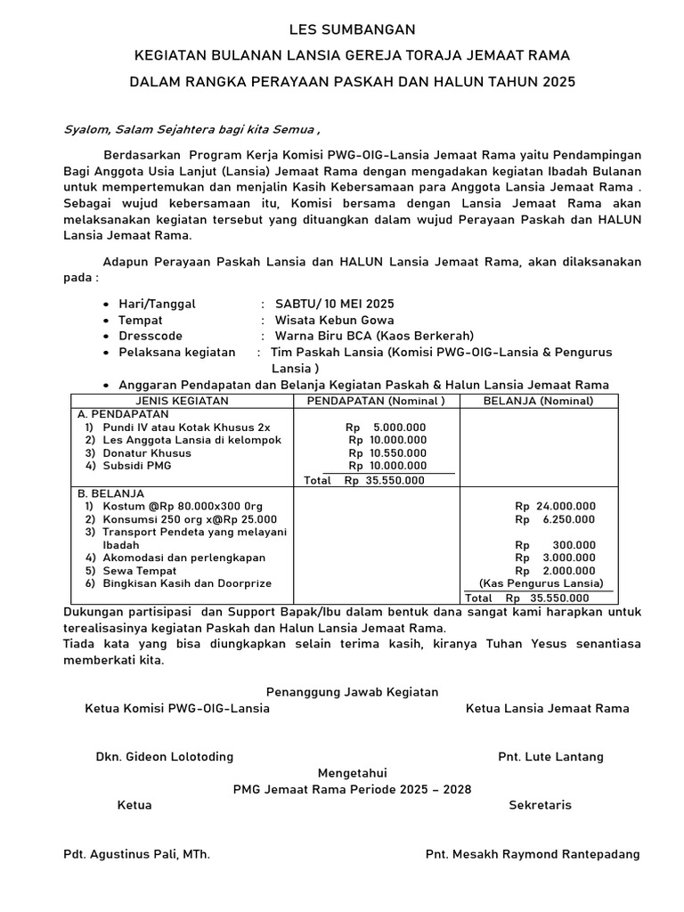 LES SUMBANGAN PASKAH LANSIA DAN HALUN 2025, Rev | PDF