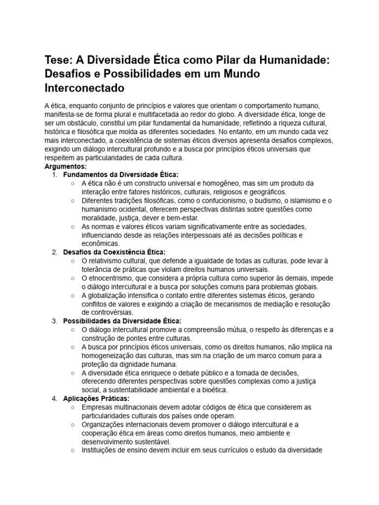 Diversidade Ética como Pilar da Humanidade | PDF | Educação em Artes ...