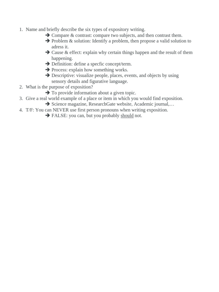 Six Types of Expository Writing Explained | PDF