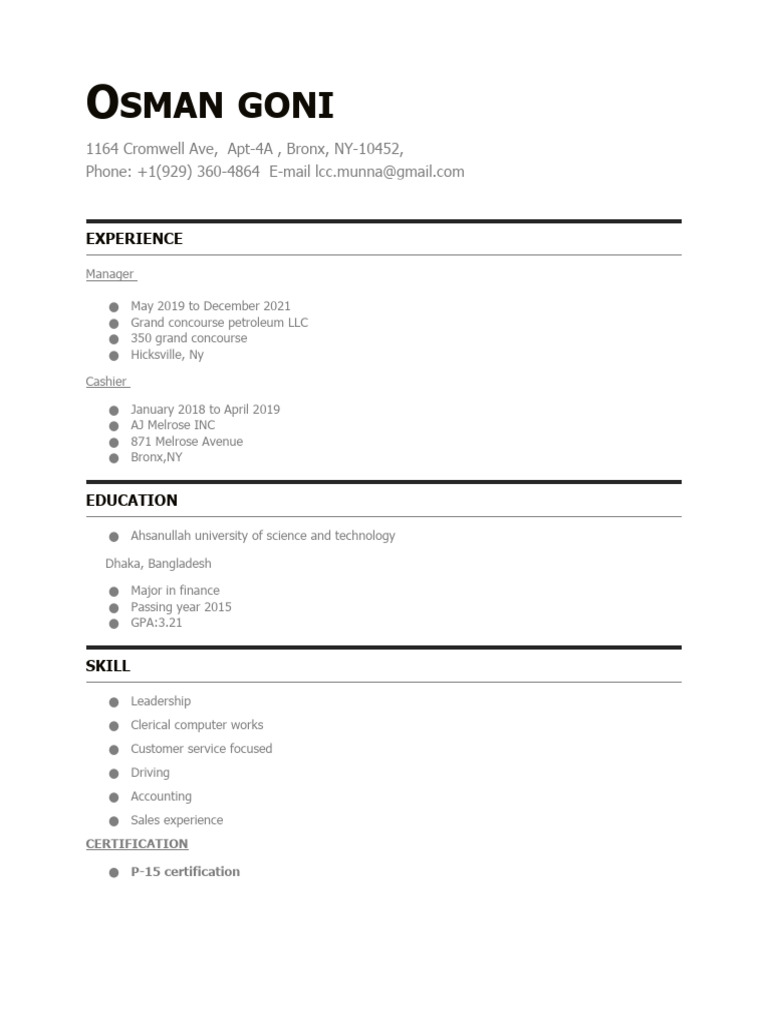 Resume of Osman | PDF