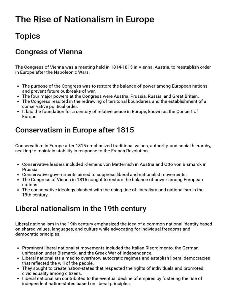 The Rise of Nationalism in Europe - Notes | PDF | Nationalism ...