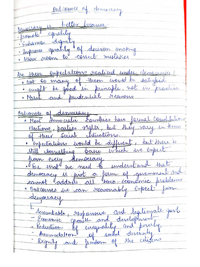 Outcomes of Democracy Notes | PDF