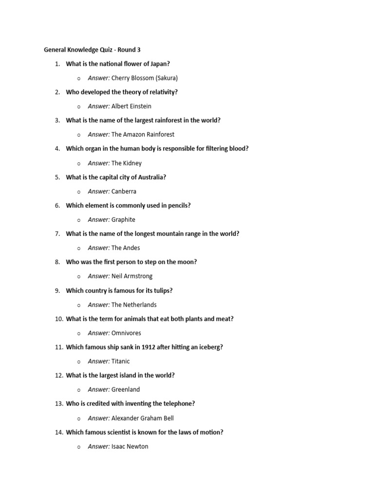 General Knowledge Quiz 3 | PDF
