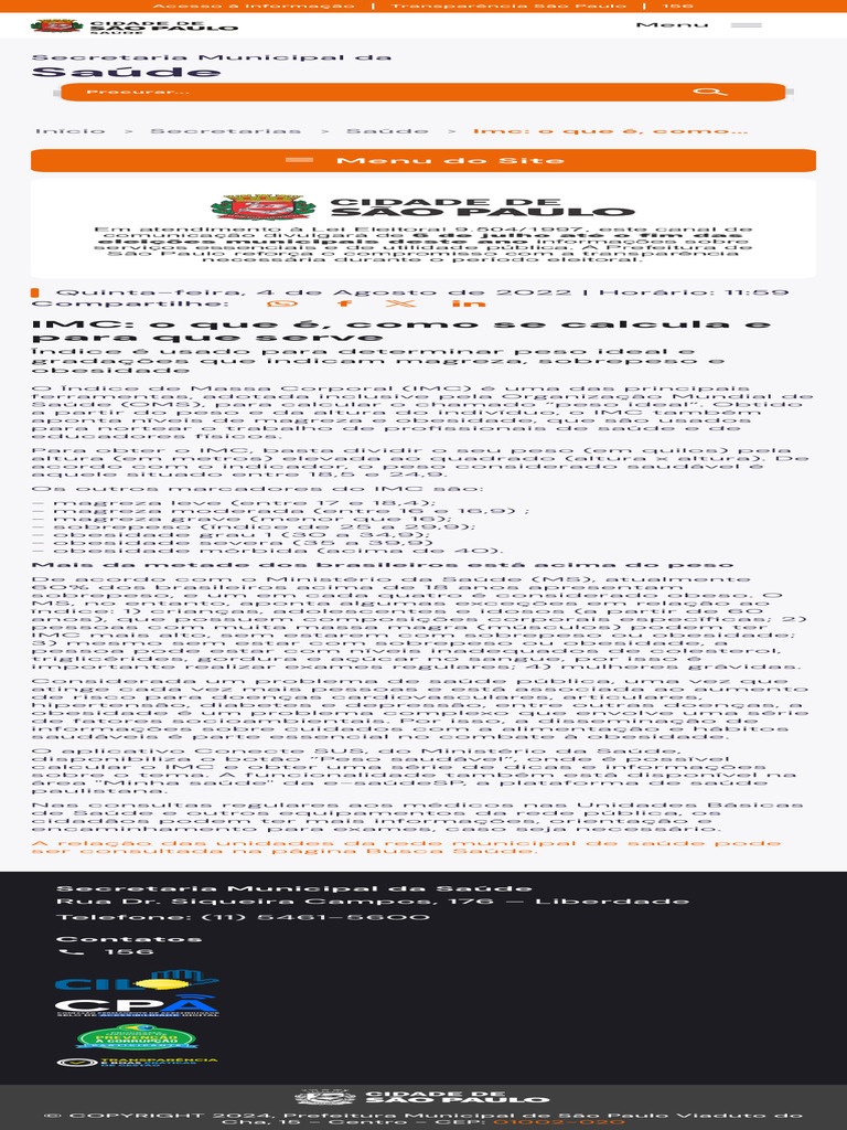 IMC o Que É, Como Se Calcula e para Que Serve - Secretaria Municipal Da ...