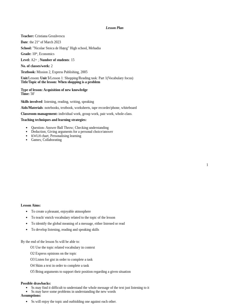 0 - Lesson - Plan X When Shopping Is A Problem | PDF | Auction | Vocabulary