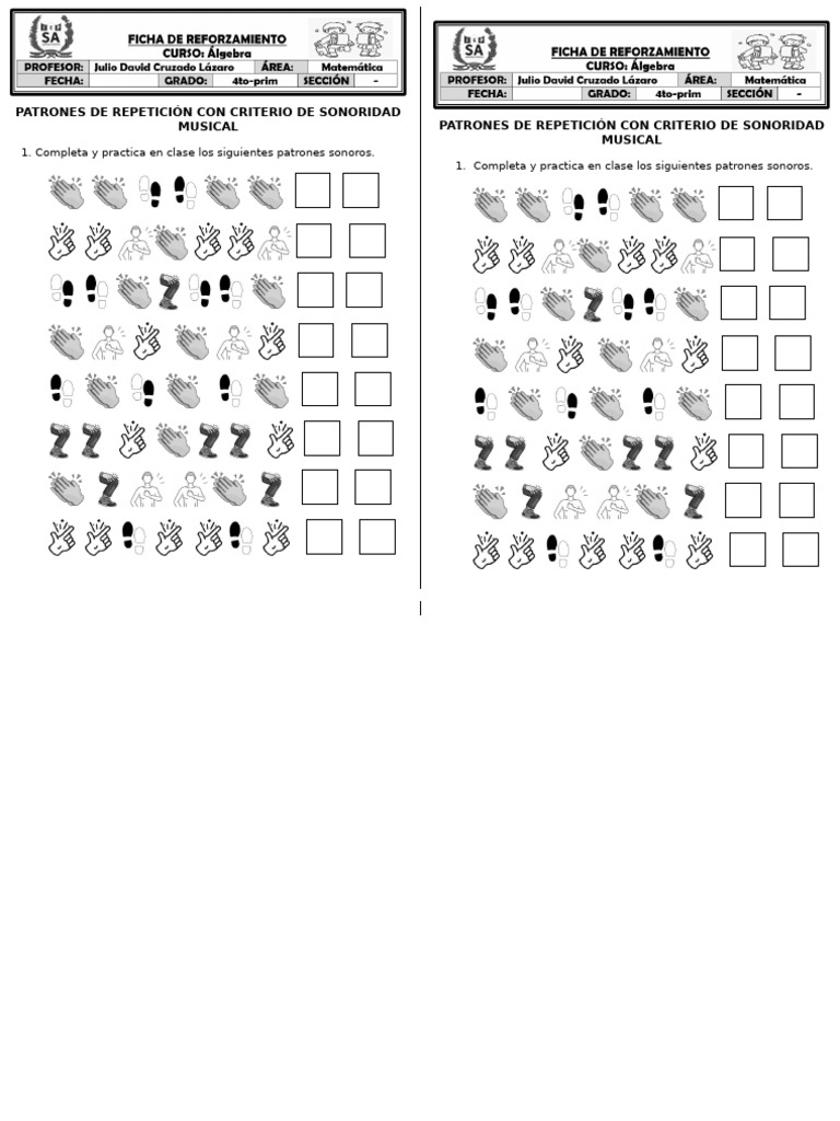 01 - 4TO PRIM ÁLGEBRA (PATRONES SONOROS) | PDF
