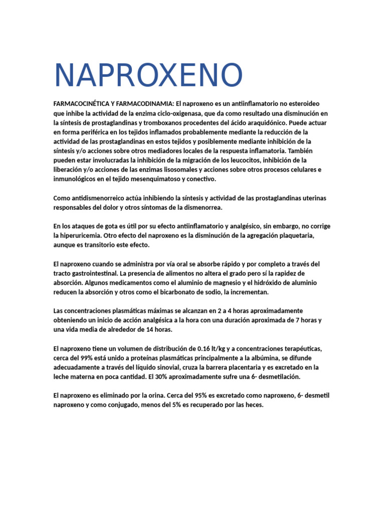 Farmacocinética y Farmacodinamia del Naproxeno | PDF