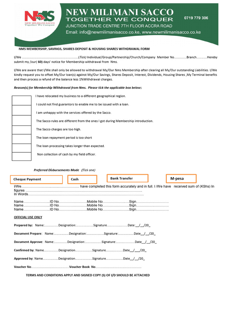 NMS Membership Withdrawal Form | PDF | Banks | Money