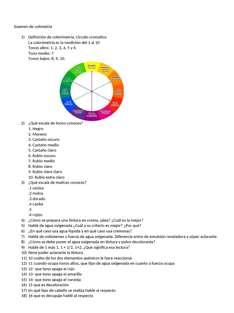 Examen de colimetria | PDF | Pelo | Rubio