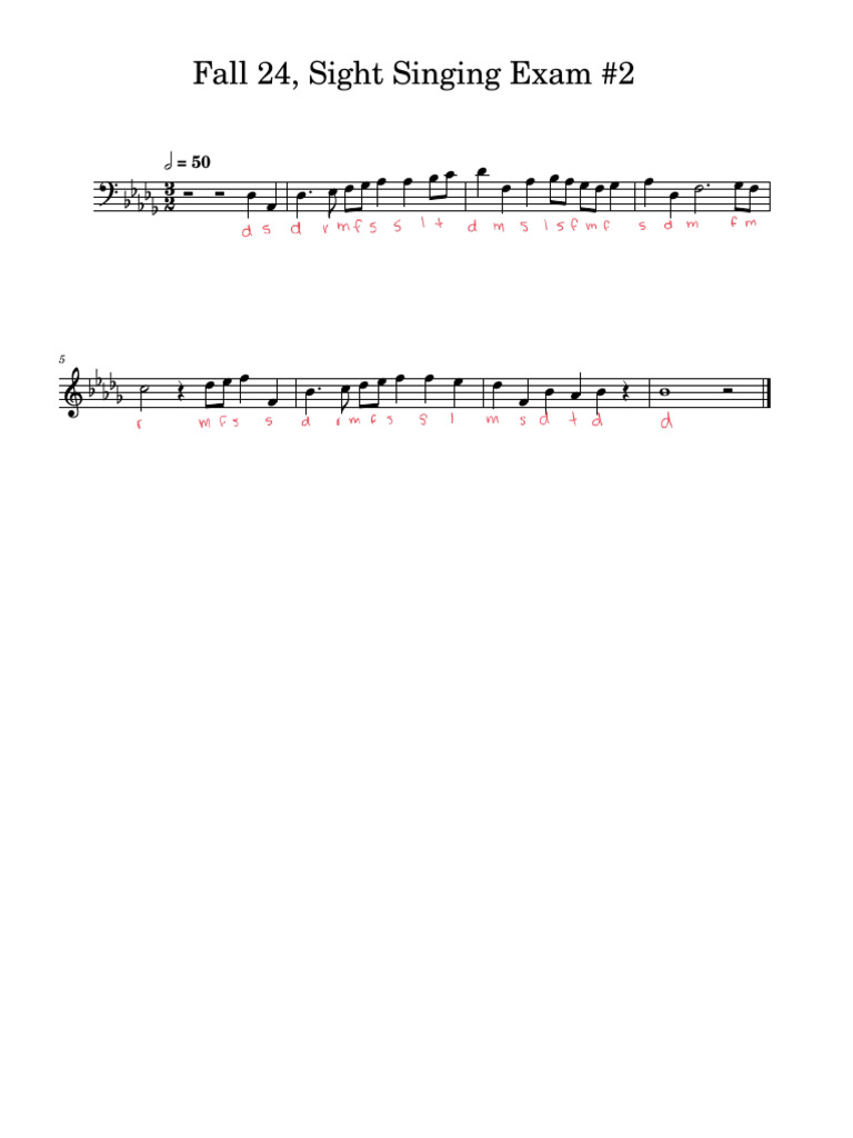 Fall 24, Sight Singing Exam #2 | PDF