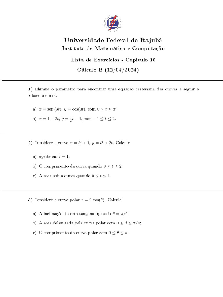 Lista de Exercicios 1 | PDF