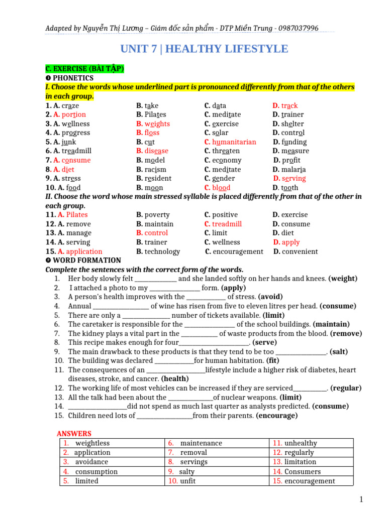 Exercise and Healthy Lifestyle Unit 7 | PDF | Diabetes | Obesity