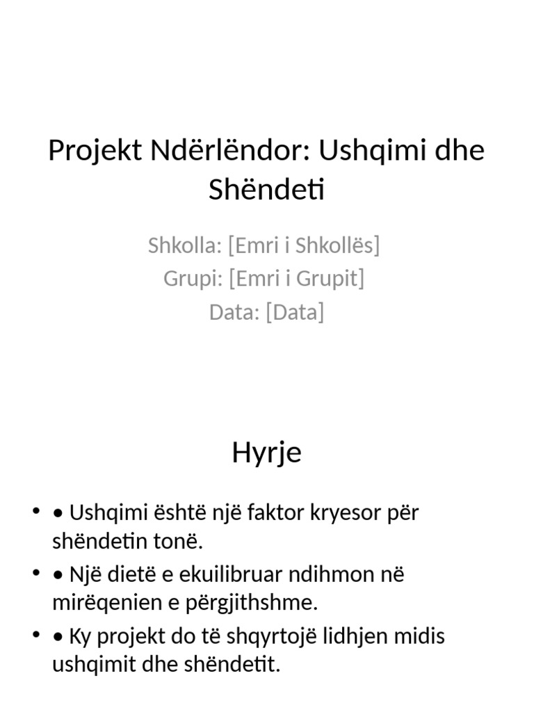 Projekt Nderlendor Ushqimi Dhe Shendeti | PDF