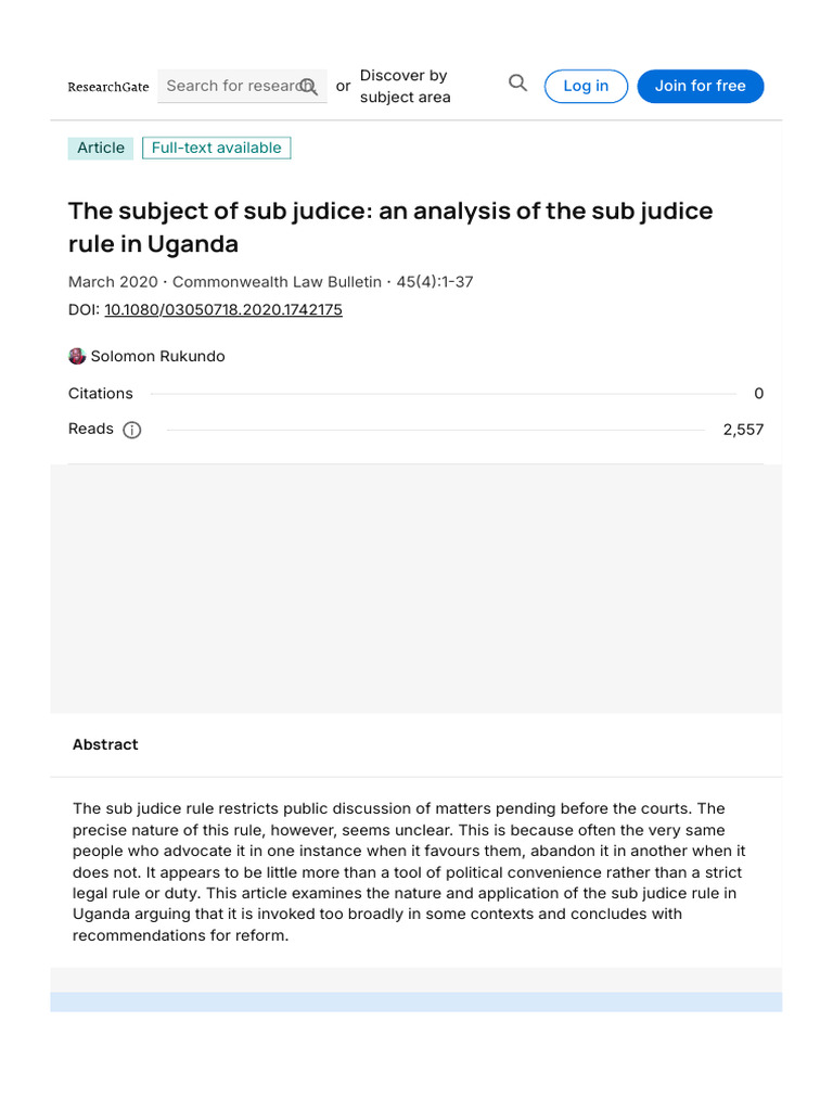 The subject of sub judice- an analysis of the sub judice rule in Uganda ...