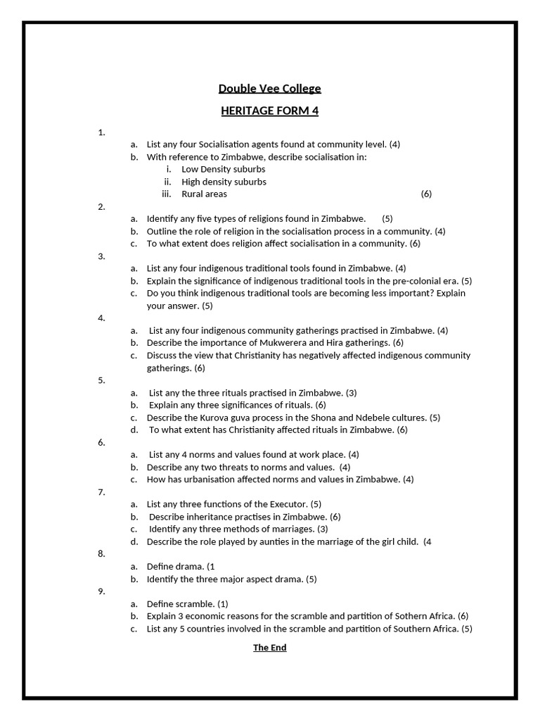 Heritage Studies Form 4 Exam Guide | PDF