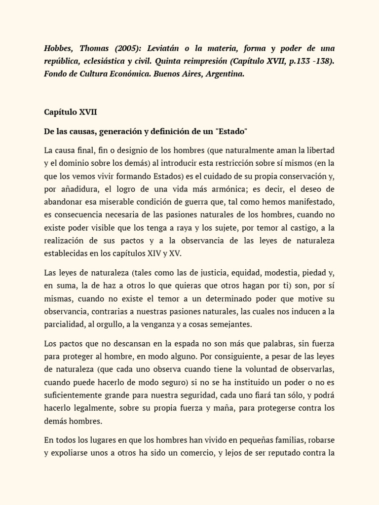 Causas y Definición del Estado en Leviatán | PDF | Razón