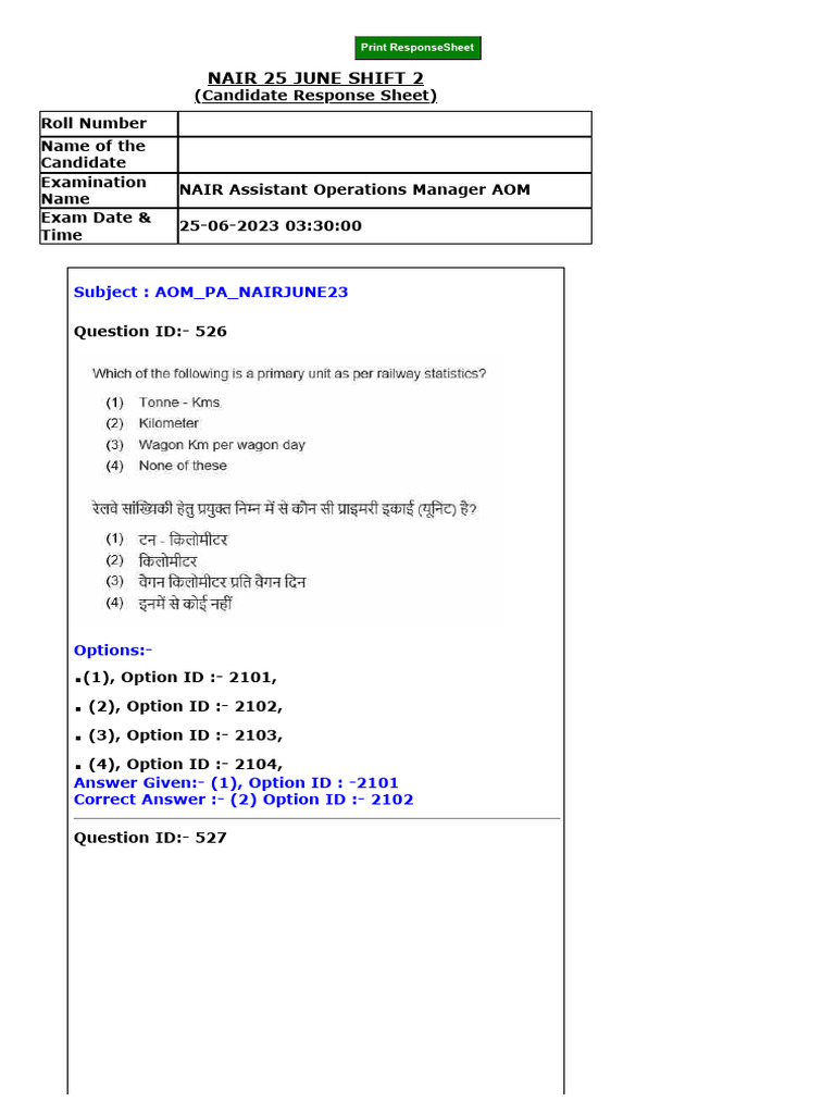 Railway Exam AOM Paper Question Ans2023 | PDF | Qualifications | Tests