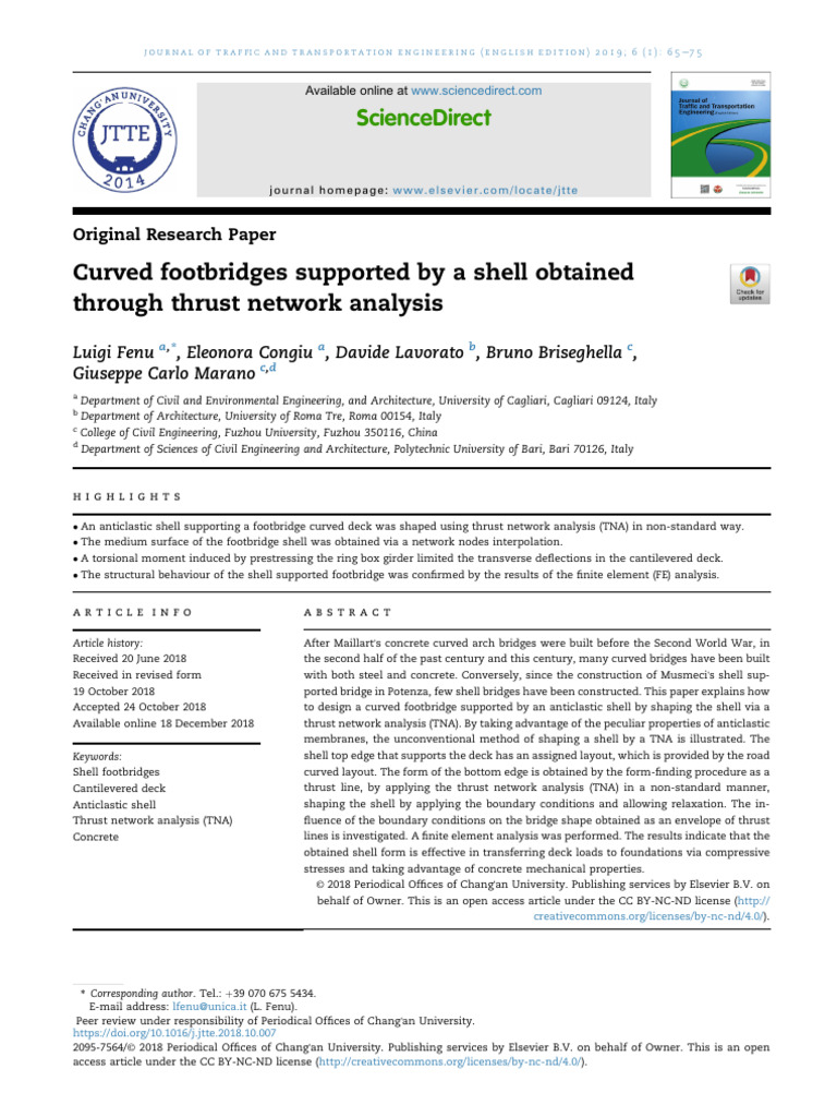 2018 Fenu Et Al - Curved Footbridges Supported by A Shell Obtained Trough Thrust Network ...
