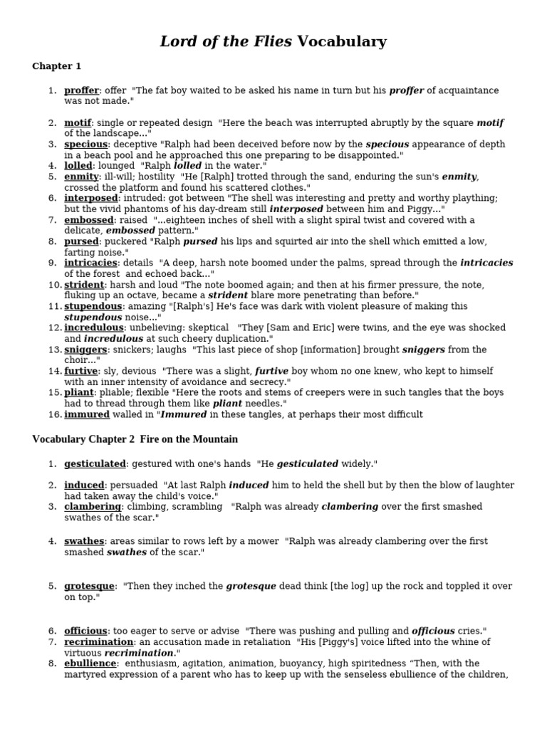 Lord of The Flies Vocabulary | PDF