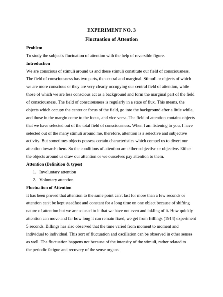 Fluctuation of Attention Experiment Analysis | PDF | Attention | Experiment