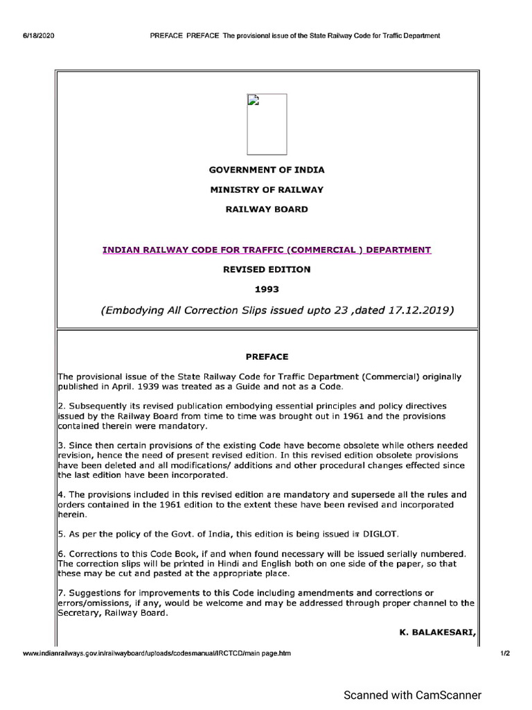 Indian Railway Code For Traffic (Comml) Deptt | PDF