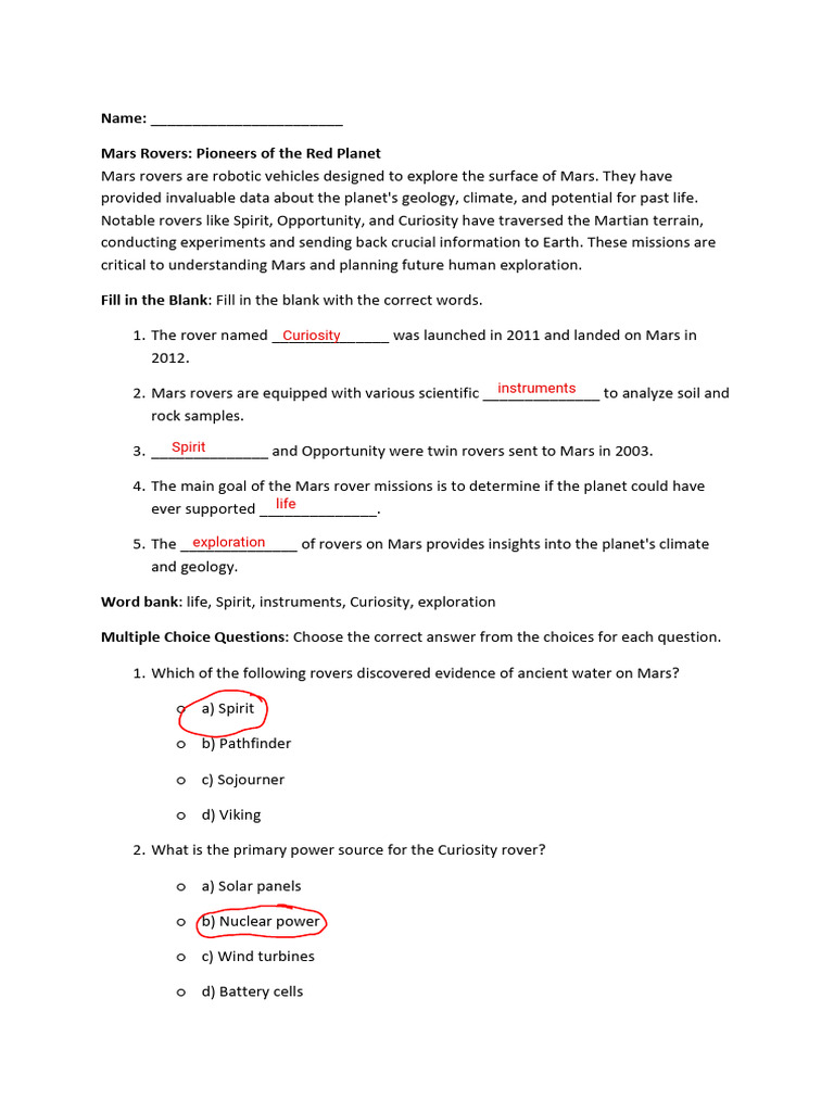 Kami Export - Mars Rovers Worksheet | PDF | Rover (Space Exploration ...