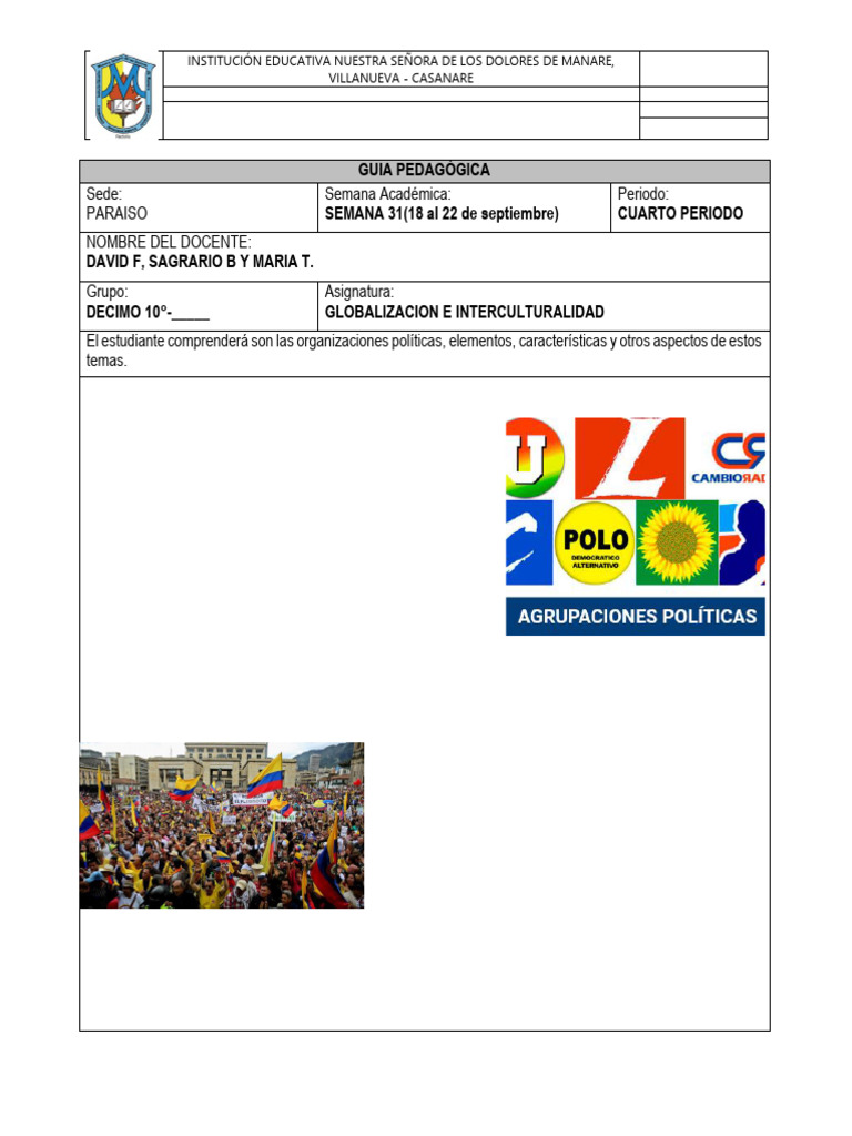GUIA PEDAGÓ 10° ORGA POLI | PDF | Institución | Ciencias Políticas