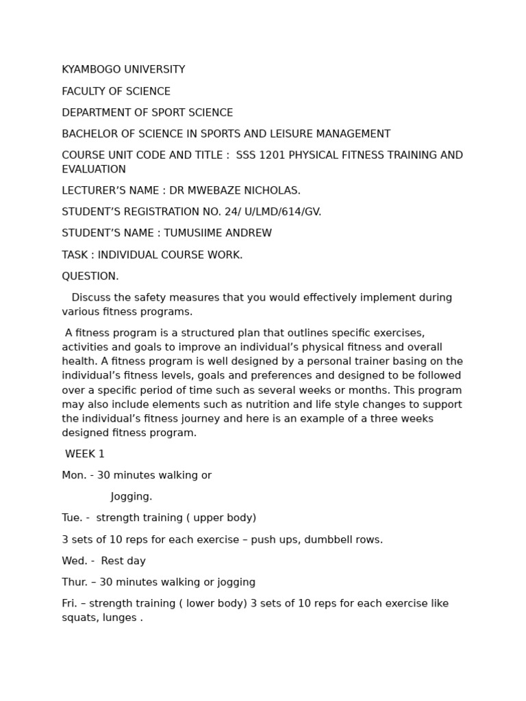 Physical fitness training course work | PDF | Physical Fitness | Strength Training