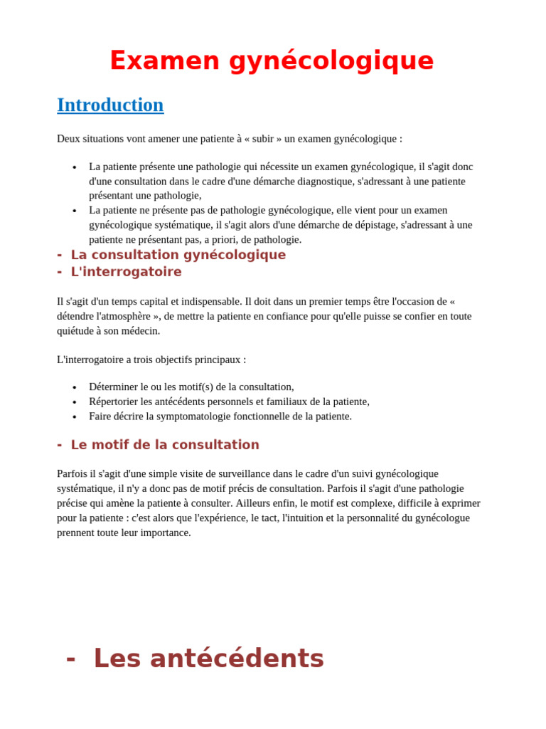 Examen gynécologique complet et étapes | PDF | Utérus | Cycle menstruel
