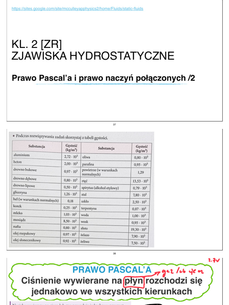 KL. 2 ZR - HYDROSTATYKA - 2. Prawo Pascala I Prasy Hydraulicznej | PDF