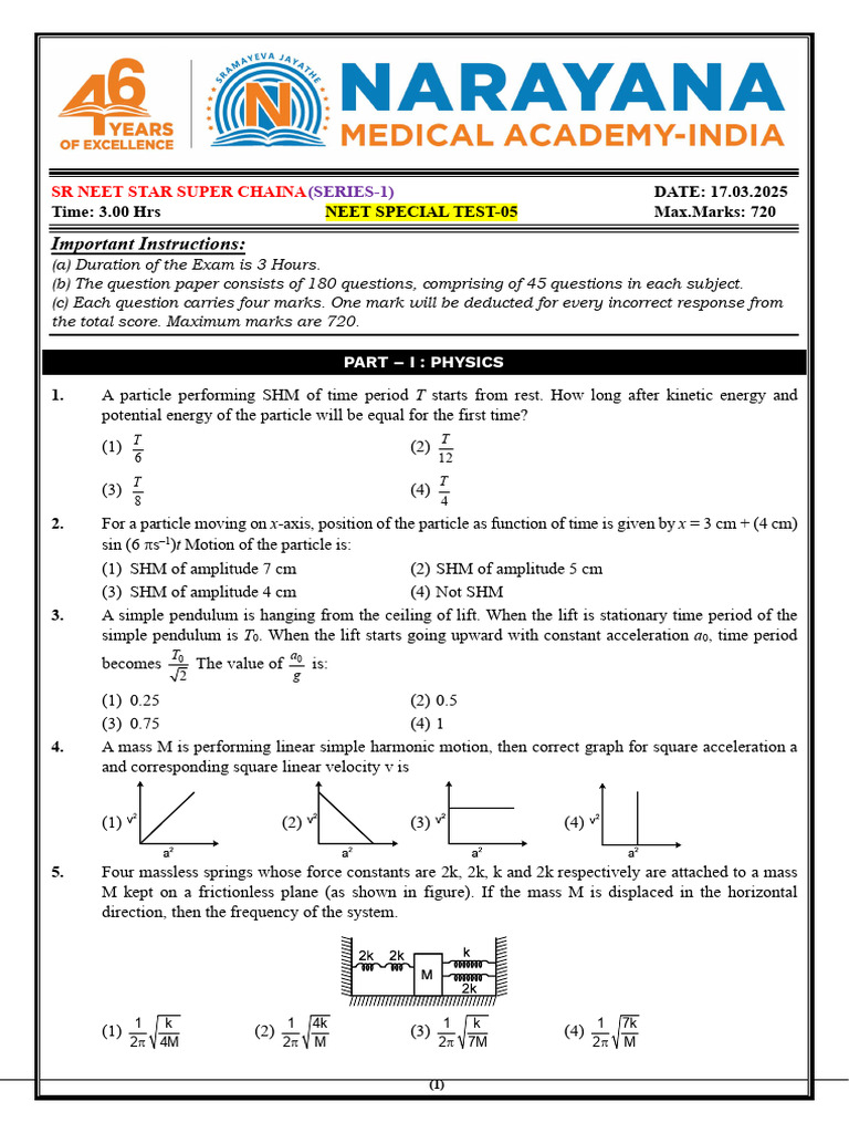 SR Neet Star Super Chaina Rev-3 (Special Test-5) Q.P Ex - Dt. 17.03.25 ...