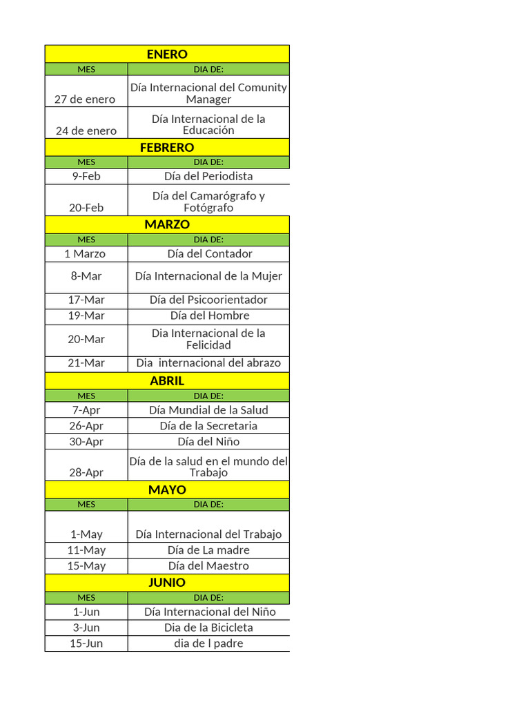 Fechas Especiales | PDF