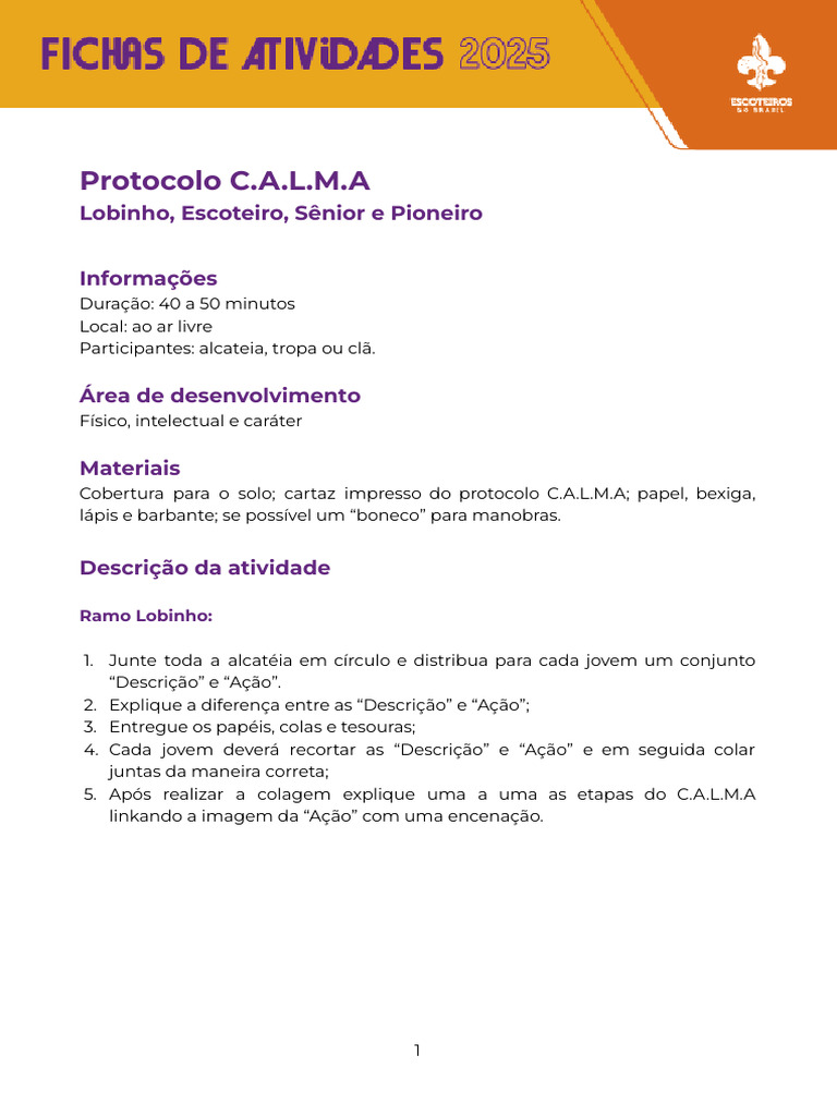 Ficha de Atividade Marco Roxo 2025 Protocolo C.A.L.M.A | PDF