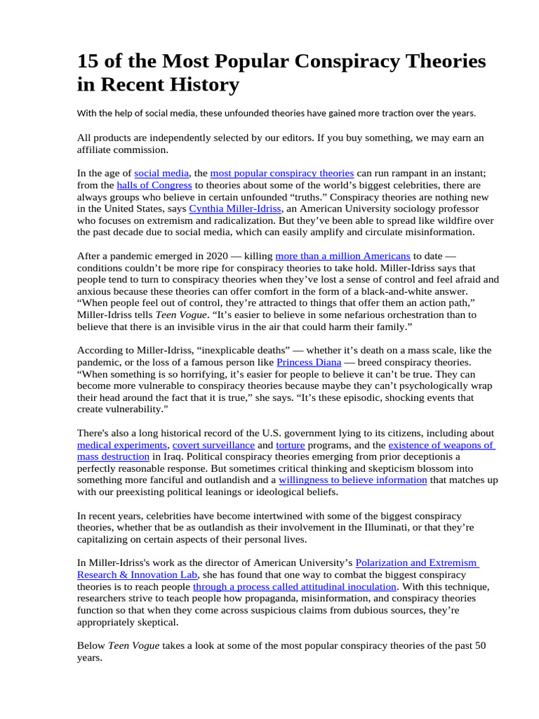 Conspiracy Theories | PDF | John F. Kennedy Assassination Conspiracy ...