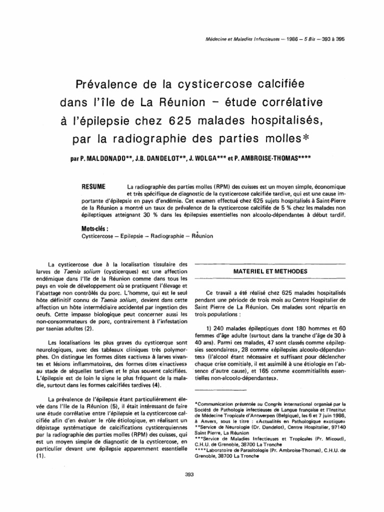 Prévalence de la cysticercose calcifiée | PDF | Maladies et troubles ...