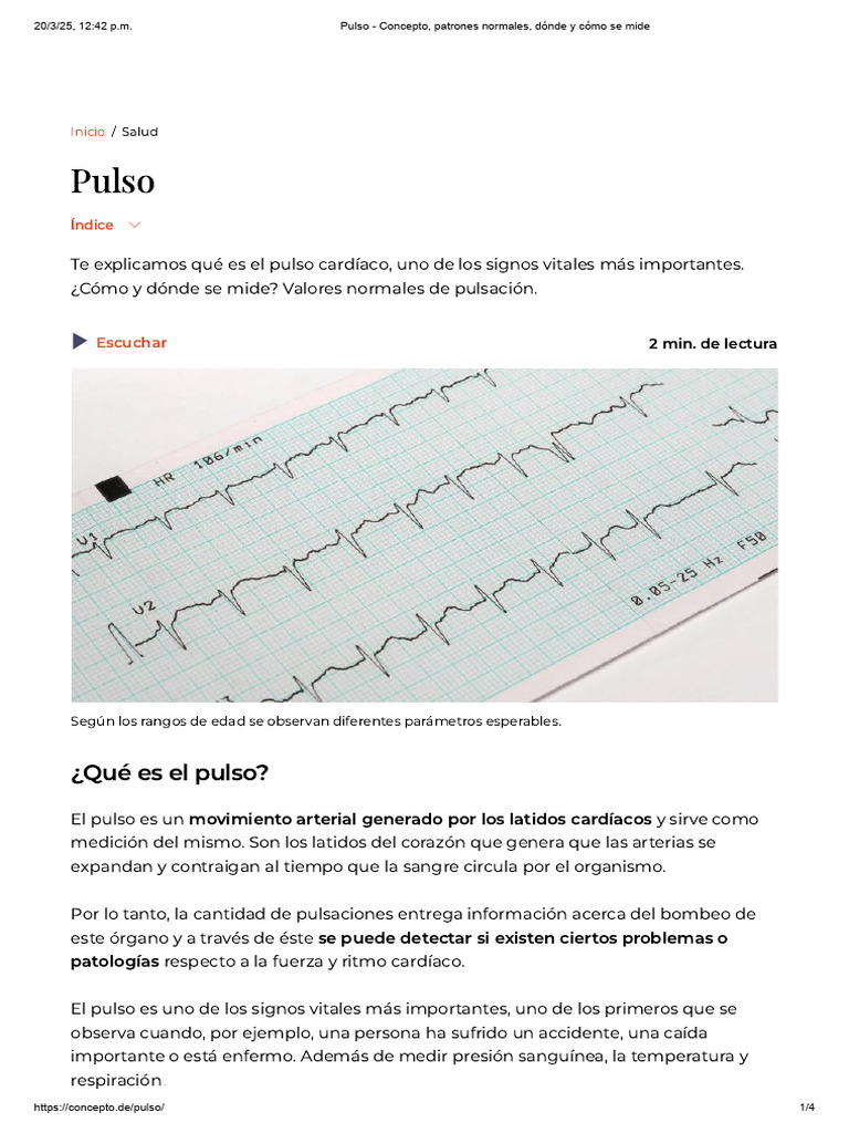 Pulso - Concepto, Patrones Normales, Dónde y Cómo Se Mide | PDF ...
