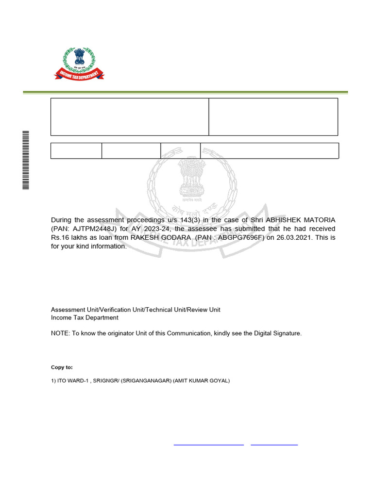 Income Tax Assessment Information Notice | PDF | Economy Of India ...