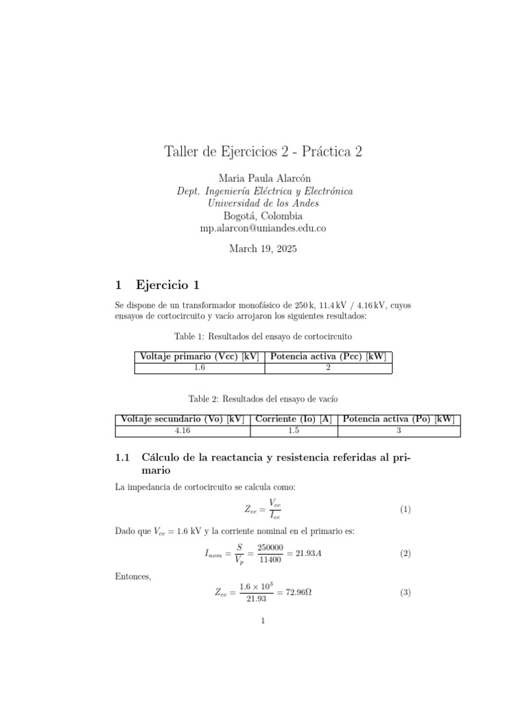 Taller Ejercicios 2 | PDF | Transformador | Corriente continua