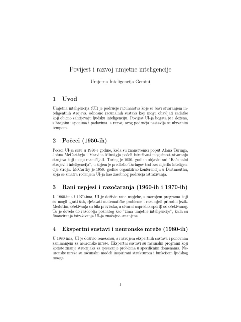 Povijest I Razvoj Umjetne Inteligencije | PDF