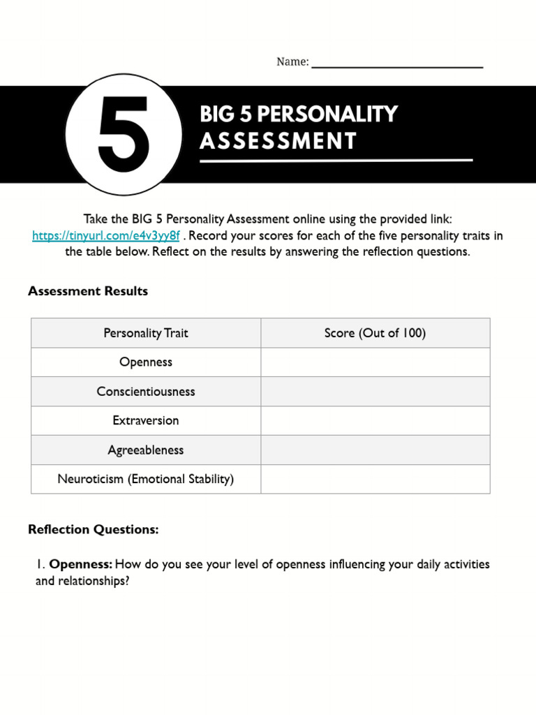 Big 5 Personality Assessment | PDF | Extraversion And Introversion ...