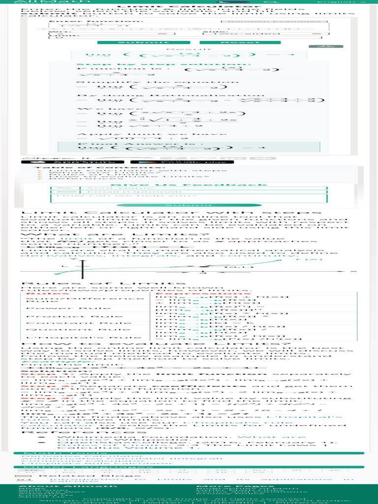 Limit Calculator With Steps - Limit Solver | PDF | Limit (Mathematics ...