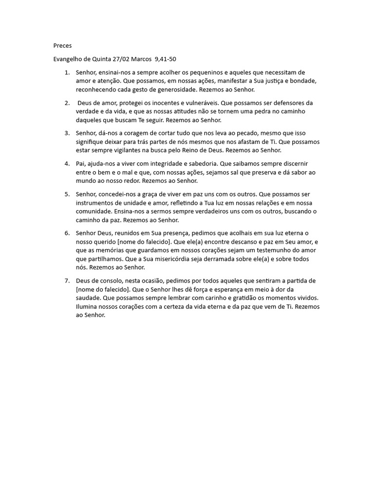 Preces para Missa de Quinta-feira | PDF