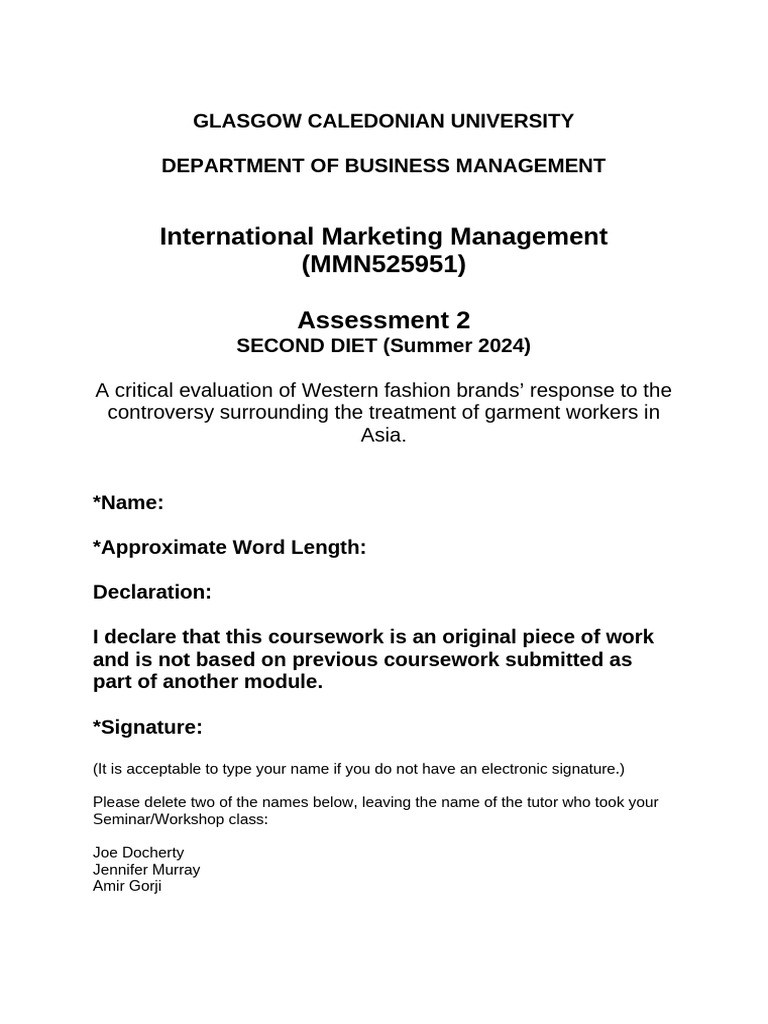 IMM Assessment 2 Second Diet Title Page | PDF