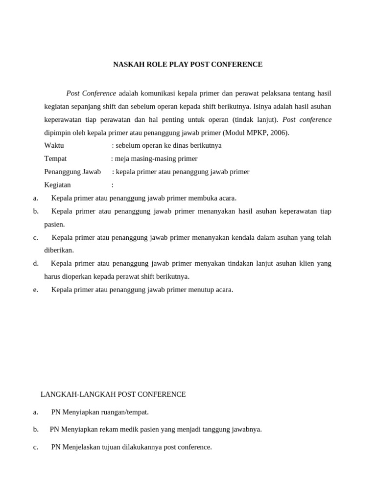 Naskah Role Play Post Conference | PDF
