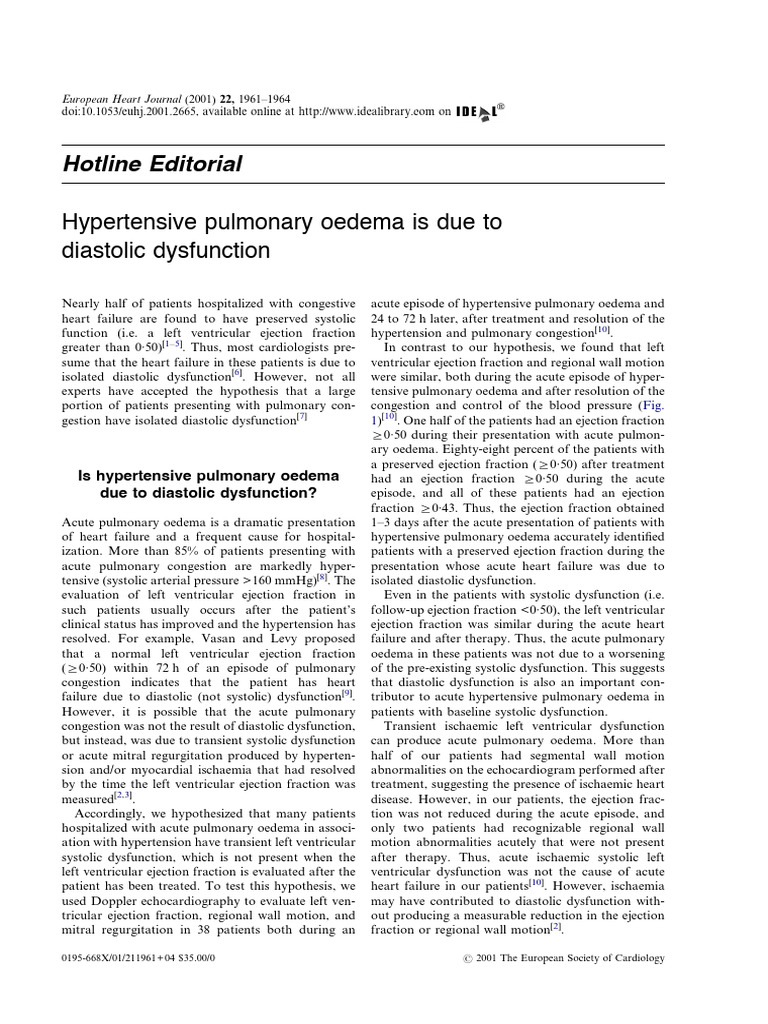 Diastolic Dysfunction in Pulmonary Oedema | PDF | Diastole | Heart Failure