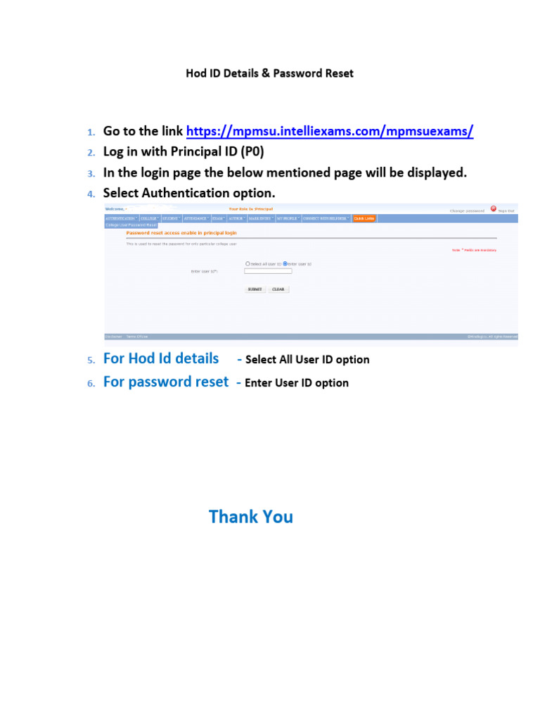 Password Reset & Hod Id Details Manual | PDF