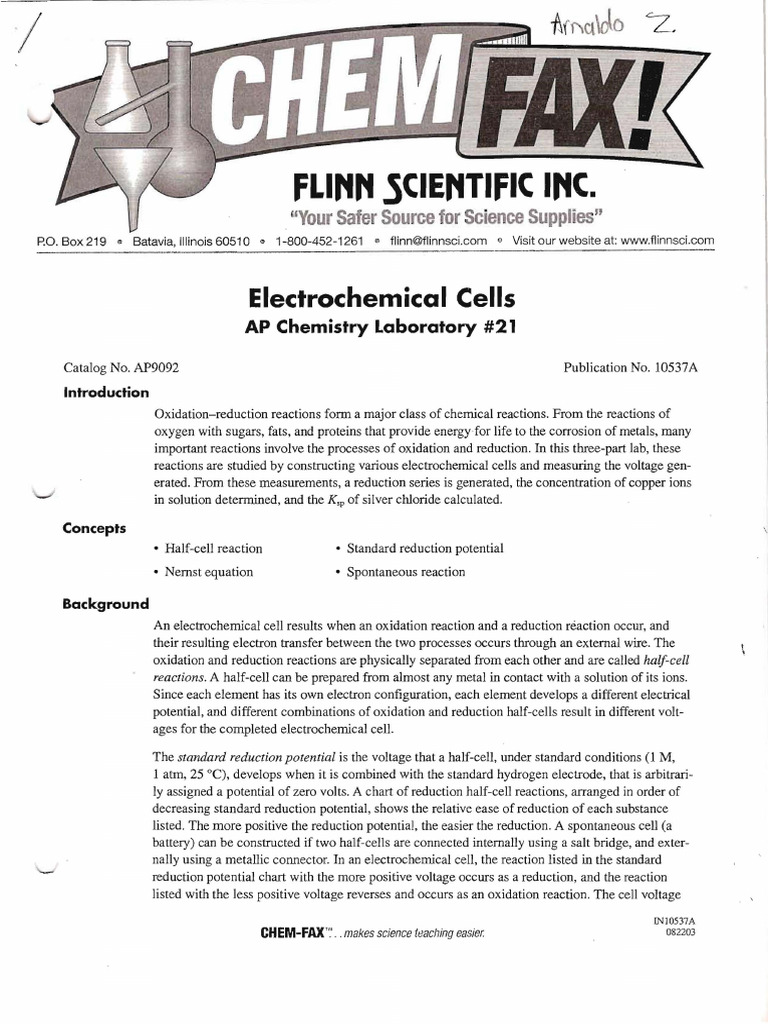 electrochemistry_lab | PDF | Electrochemistry | Redox