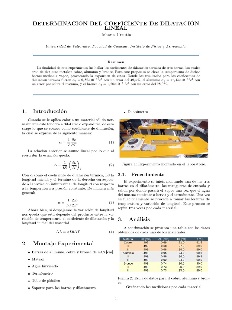 Determinaci N Del Coeficiente de Dilataci N Lineal | PDF | Expansión térmica | Temperatura