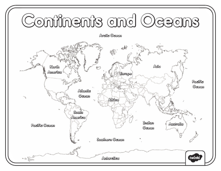 Black and White Map of Continents and Oceans | PDF