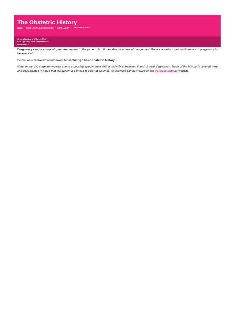 The Obstetric History - OSCE - Gravidity - Parity - TeachMeObGyn | PDF ...